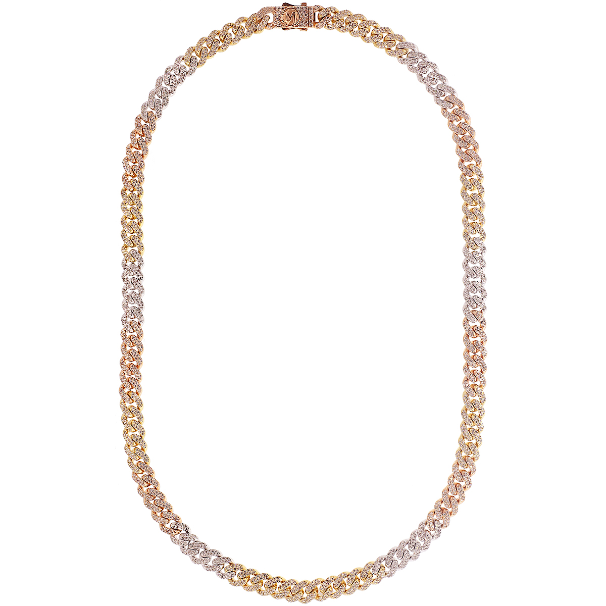 11.46CTW VS-SI/GHI Diamond Men's Three-tone Cuban Link Chain in 18K Go ...